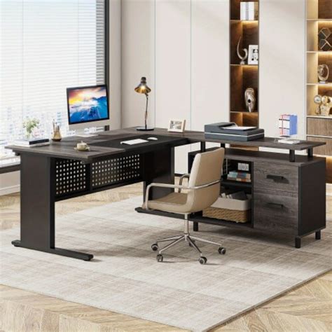 Tribesigns Industrial L Shaped Desk 63 Computer Executive Desk With
