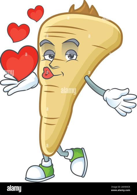 Happy Parsnip Cartoon Character Mascot With Heart Stock Vector Image