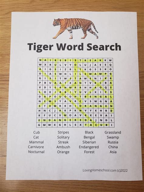 Tiger Word Search Printables