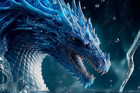 Ice Dragon Head In Frozen Lands Fantasy Art Generative AI Stock