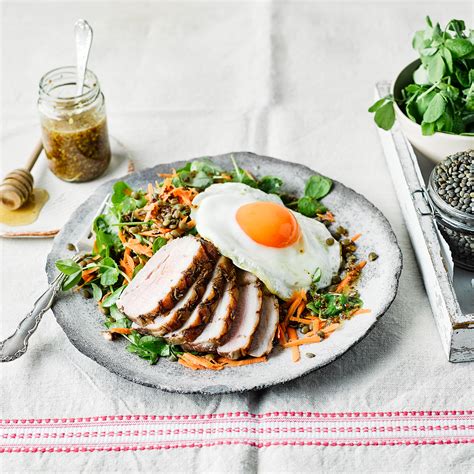 Pork Belly Lentils Pea Shoots And Eggs Recipe Gousto