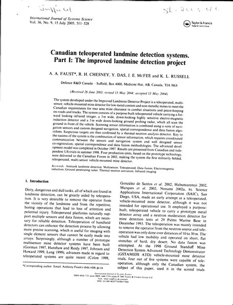 Pdf Canadian Teleoperated Landmine Detection Systems Part I The