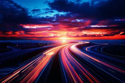 Speed Light Trails Path Through Urban And Motion Effect High Speed