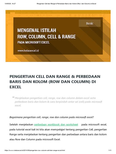 Pengertian Cell Dan Range And Perbedaan Baris Dan Kolom Row Dan Column
