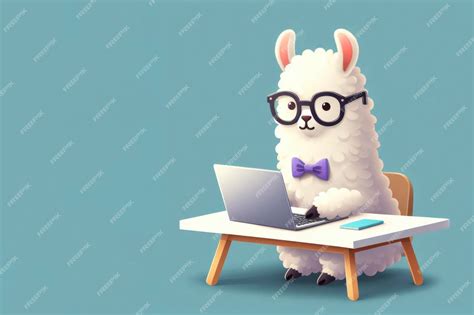 Premium Ai Image Llama With Laptop On Solid Background Ai Generative