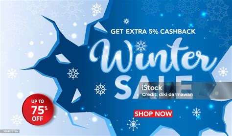 겨울 판매 배너 서식 파일 눈 조각 얼음 조각 판매 쇼핑 배너 디자인입니다 포스터 카드 레이블 웹 배너입니다 벡터 일러스트 레이 션 3차원 형태에 대한 스톡 벡터 아트 및