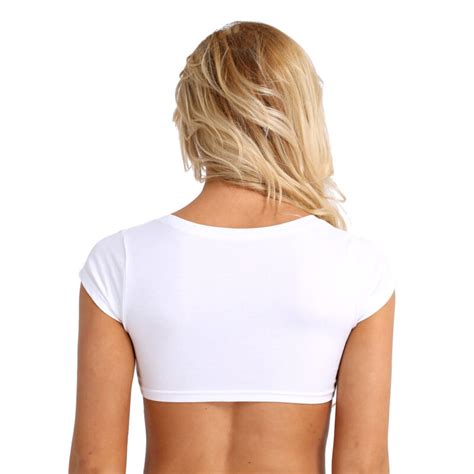 Sexy Womens No Bra Club Cotton Short Sleeve Crop Top T Shirt Summer