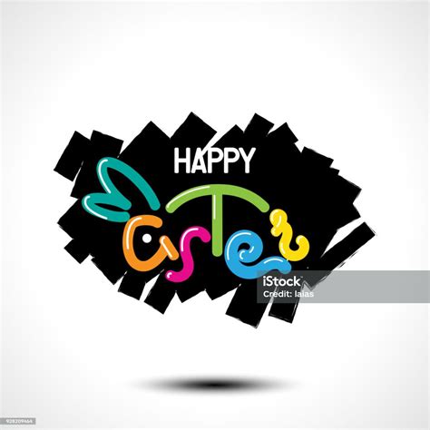 인사말 카드에 대 한 토끼와 행복 한 부활절 다채로운 레터링 계절에 대한 스톡 벡터 아트 및 기타 이미지 계절 공휴일 다중 색상 Istock