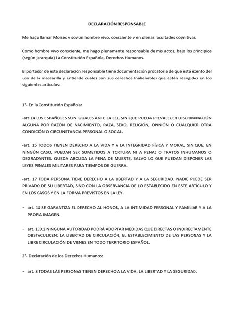 Modelo Declaracion Responsable1 Pdf Libertad Gobierno