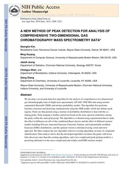 Pdf A New Method Of Peak Detection For Analysis Of Comprehensive Two Dimensional Gas