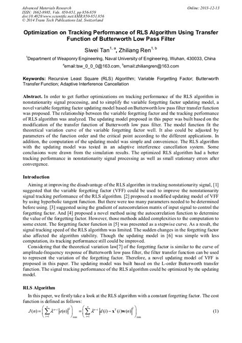 Optimization On Tracking Performance Of Rls Algorithm Using Transfer Function Of Butterworth Low