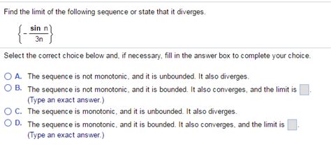 solved find the limit of the following sequence or state