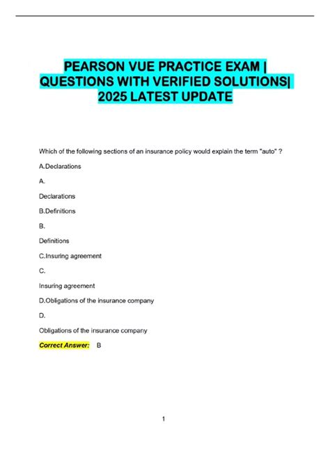 Pearson Vue Practice Exam Questions With Verified Solutions 2025 Latest Update Pearson Vue