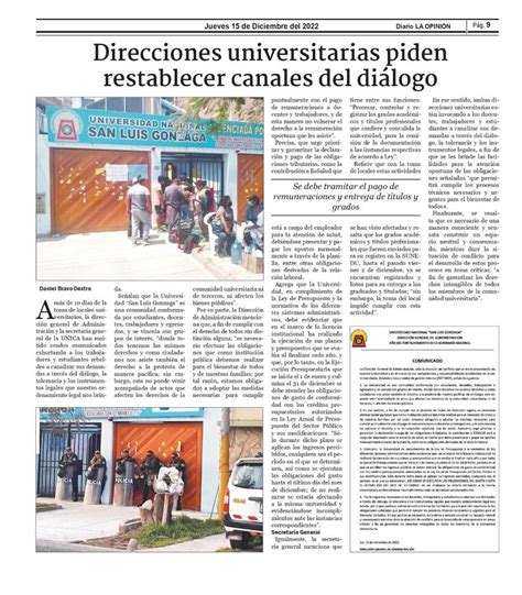 Nota informativa del diario La Opinión Noticias UNICA