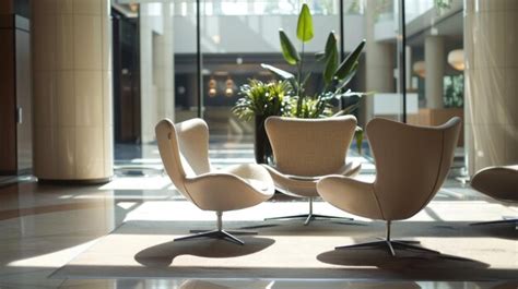Elegant Chair Symmetry In Softlit Neutral Lobby Premium Ai Generated Image