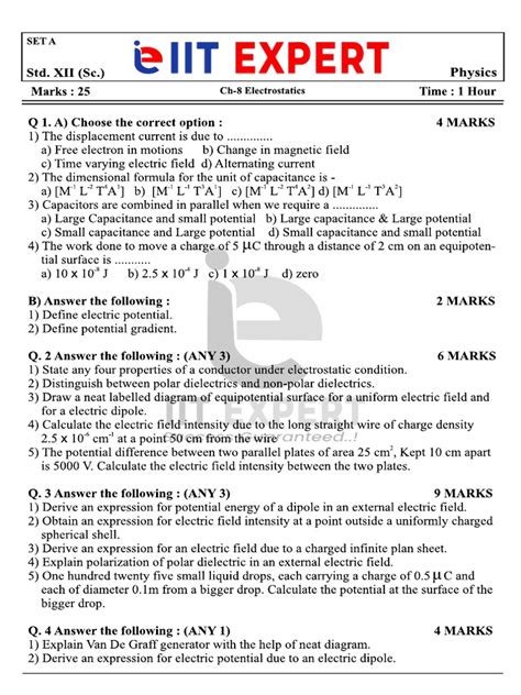 Electrostatics Class 12 Pdf