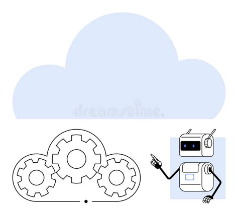 Cloud Computing And Automation Concept With Robot And Gears Stock