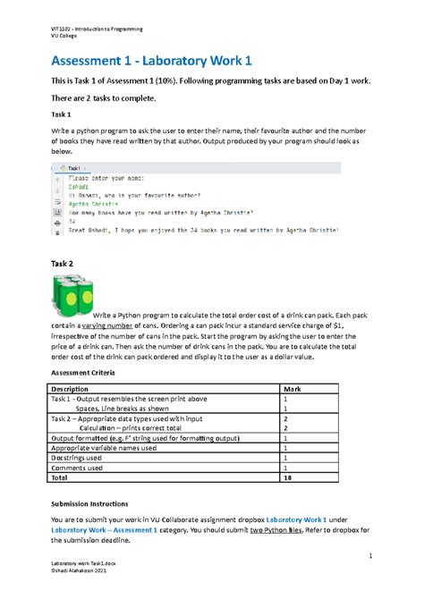 Laboratory Work Task 1 Vit1102 Introduction To Programming Vu