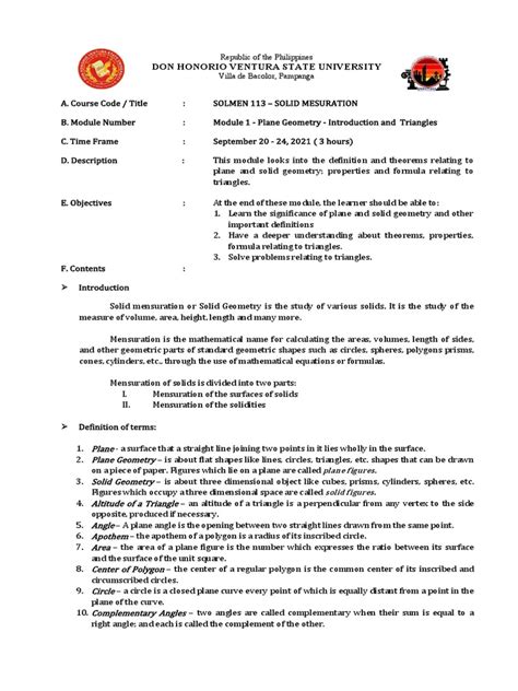 Module 1 Plane Geometry Introduction And Triangles 1 Pdf Triangle