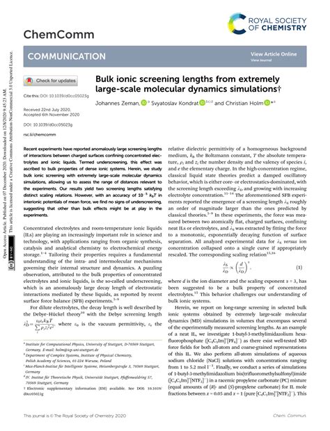 Pdf Bulk Ionic Screening Lengths From Extremely Large Scale Molecular