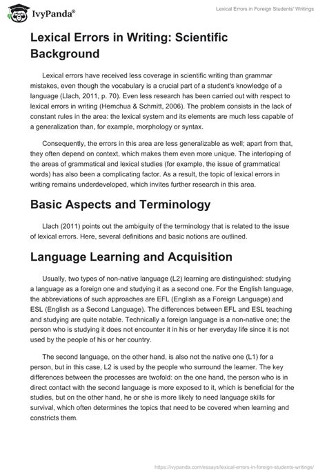 Lexical Errors In Foreign Students Writings 2283 Words Research