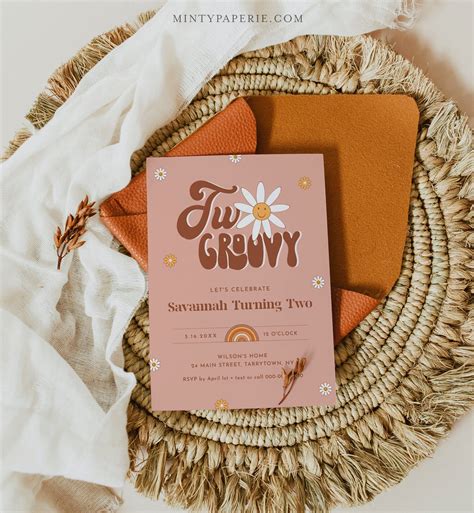Two Groovy Birthday Invitation Hippie Retro 70s Vibe Etsy