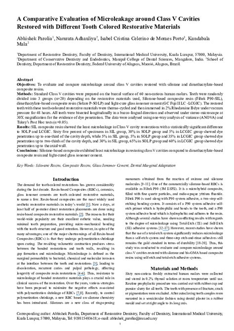 Pdf A Comparative Evaluation Of Microleakage Around Class V Cavities Restored With Different