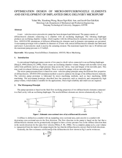 Pdf Optimization Design Of Micro Diffusernozzle Elements And