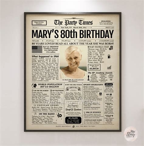 80th Birthday Newspaper Poster 80th Birthday T For Him Or Her 80th