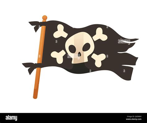 Black Color Pirate Flag With Skull And Bones Vector Illustration Isolated On White Background