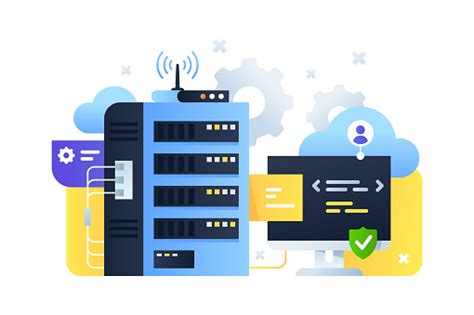 프로그래밍을 사용하여 클라우드 서버를 튜닝하는 데 사용하는 컴퓨터 시스템입니다 데이터베이스에 대한 스톡 벡터 아트 및 기타 이미지 데이터베이스 컴퓨터 케이블 개념