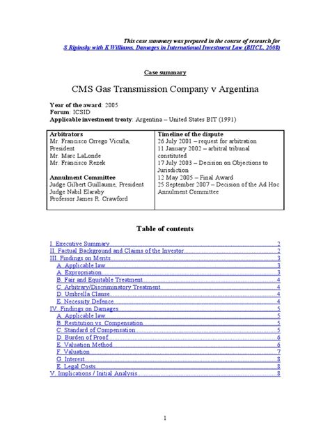 3913 2005 Cms V Argentina Pdf Discounted Cash Flow Valuation Finance