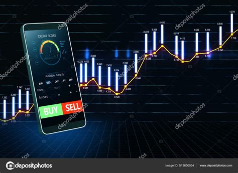 Close Smartphone Forex Chart Sell Buy Buttons Dark Background Stock