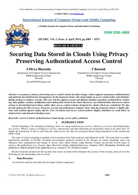 Pdf Securing Data Stored In Clouds Using Privacy Preserving Authenticated Access Control﻿
