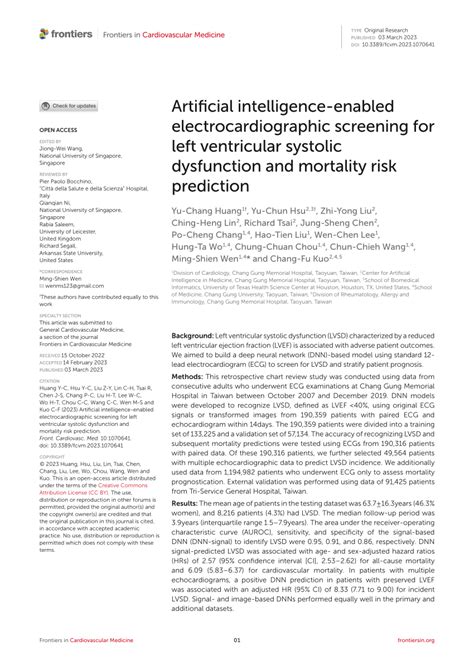 Pdf Artificial Intelligence Enabled Electrocardiographic Screening For Left Ventricular