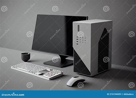 A Minimalist Design With A Sleek Computer Monitor And Keyboard Stock Illustration