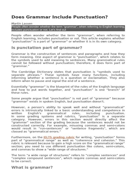 Does Grammar Include Punctuation Pdf Punctuation English Language