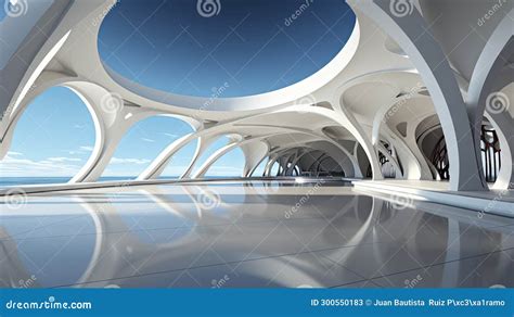 Futuristic White Curved Architecture With Ocean View Stock Image