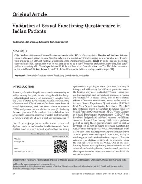 pdf validation of sexual functioning questionnaire in indian patients