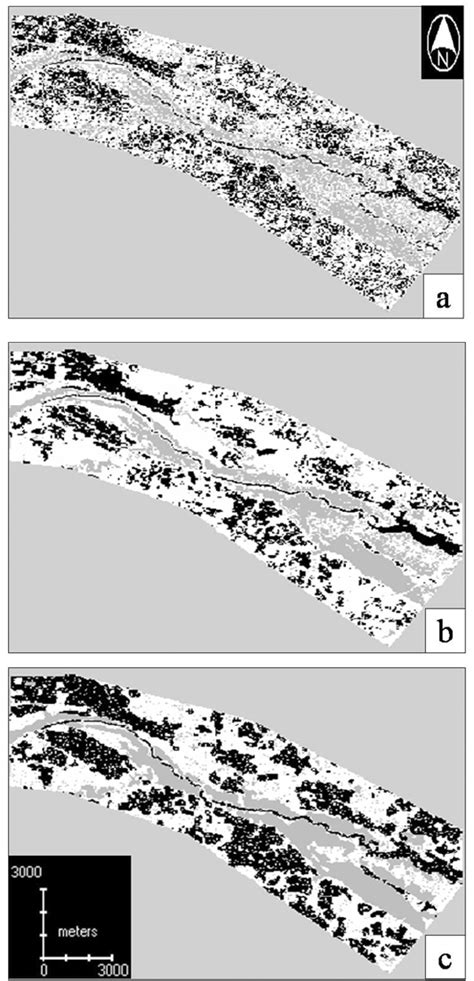 the inundation maps derived from the original a median filtered b
