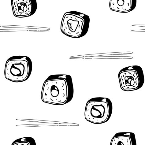 Sushi Isolated Icons In Seamless Pattern Vector Illustration Wrapping Paper Design For