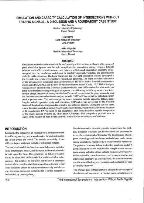 Pdf Simulation And Capacity Calculation Of Intersections Without