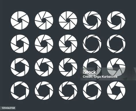 카메라 렌즈 다이어프램 광학 렌즈 셔터 조리개 그림 꽃잎의 다른 위치와 사진 카메라 스냅 광학의 컬렉션 윤곽 벡터 격리 집합 아이콘에 대한 스톡 벡터 아트 및 기타 이미지