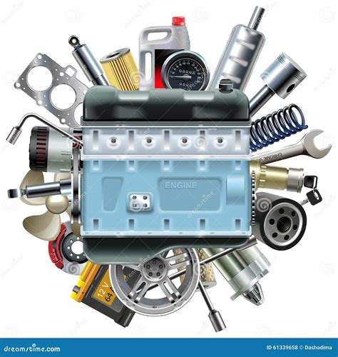 Motor Do Motor Do Vetor Com Sobressalentes Do Carro Ilustração Do Vetor