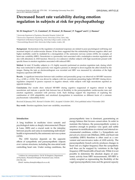 Div Class Title Decreased Heart Rate Variability During Emotion