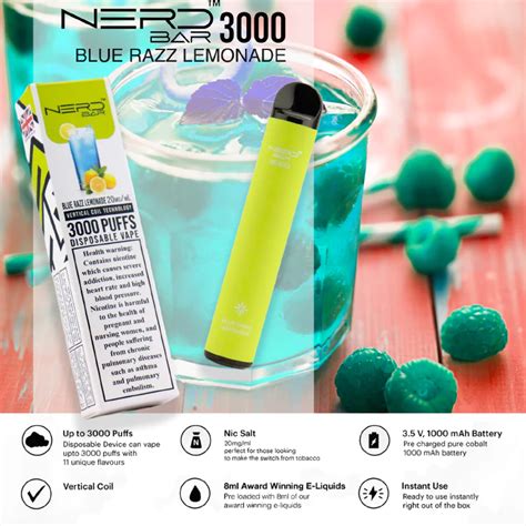 پاد یکبار بلوبری رزبری لیمو ۳۰۰۰ پاف نرد Nerd Bar Disposable 3000