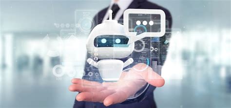 premium photo businessman holding chatbot with binary code message