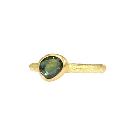 Organic Rosecut Sapphire Solitaire In Sand Textured 18k Yellow Gold