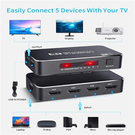 tva hdmi selector switch 5 in 1 out with ir stage one