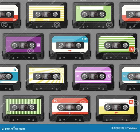 Seamless Pattern With Old Audio Cassettes Stock Vector Illustration